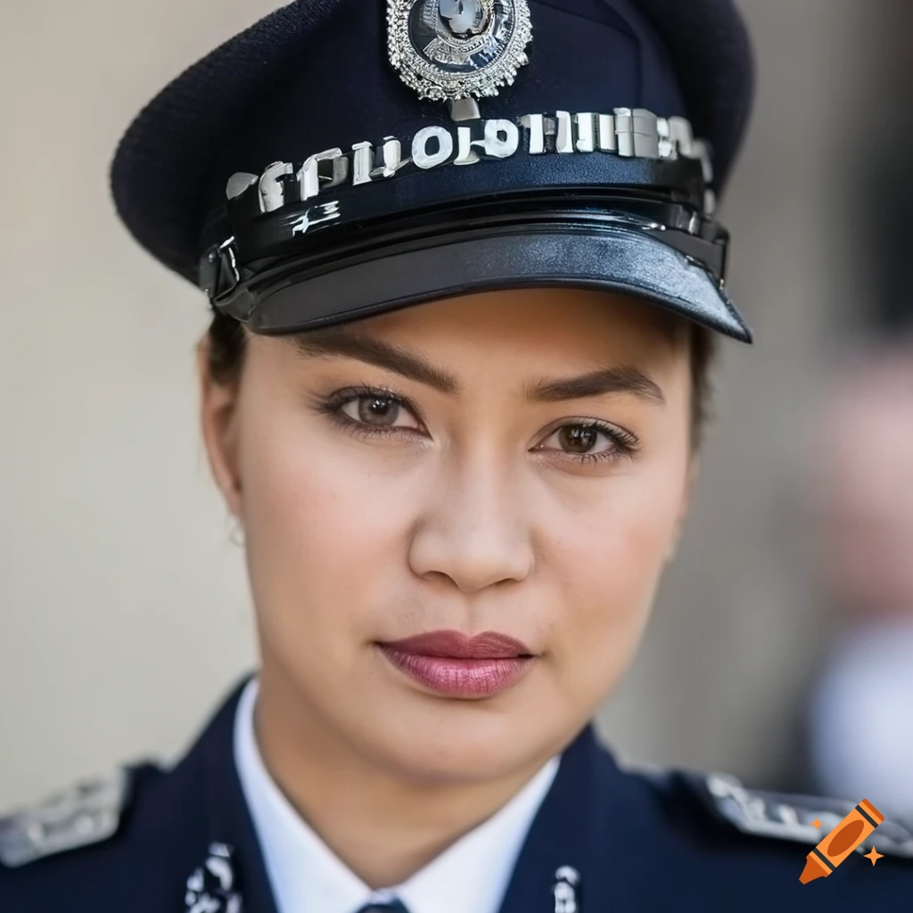 Close-up photo titled "Women in the police force", 85mm portrait lens ...