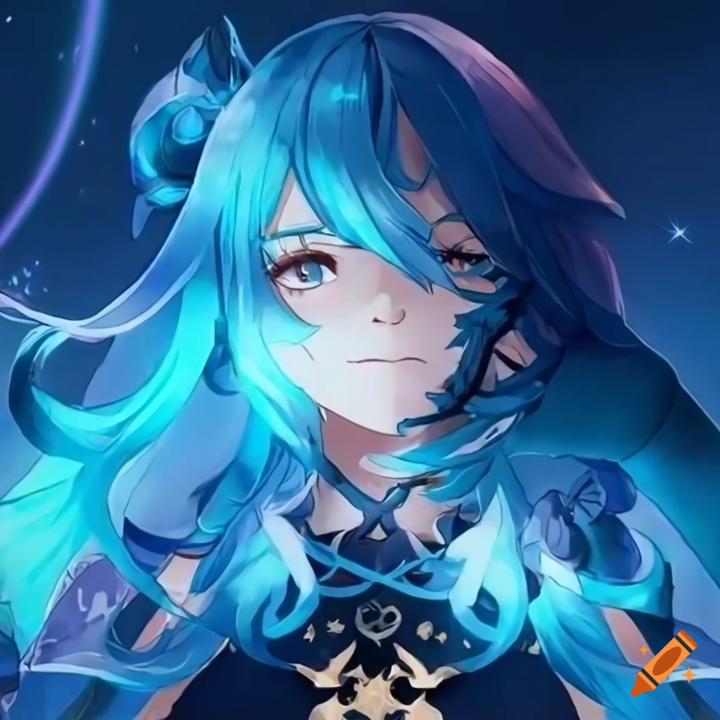 Hydro archon from genshin impact with a transparent umbrella, beautiful ...