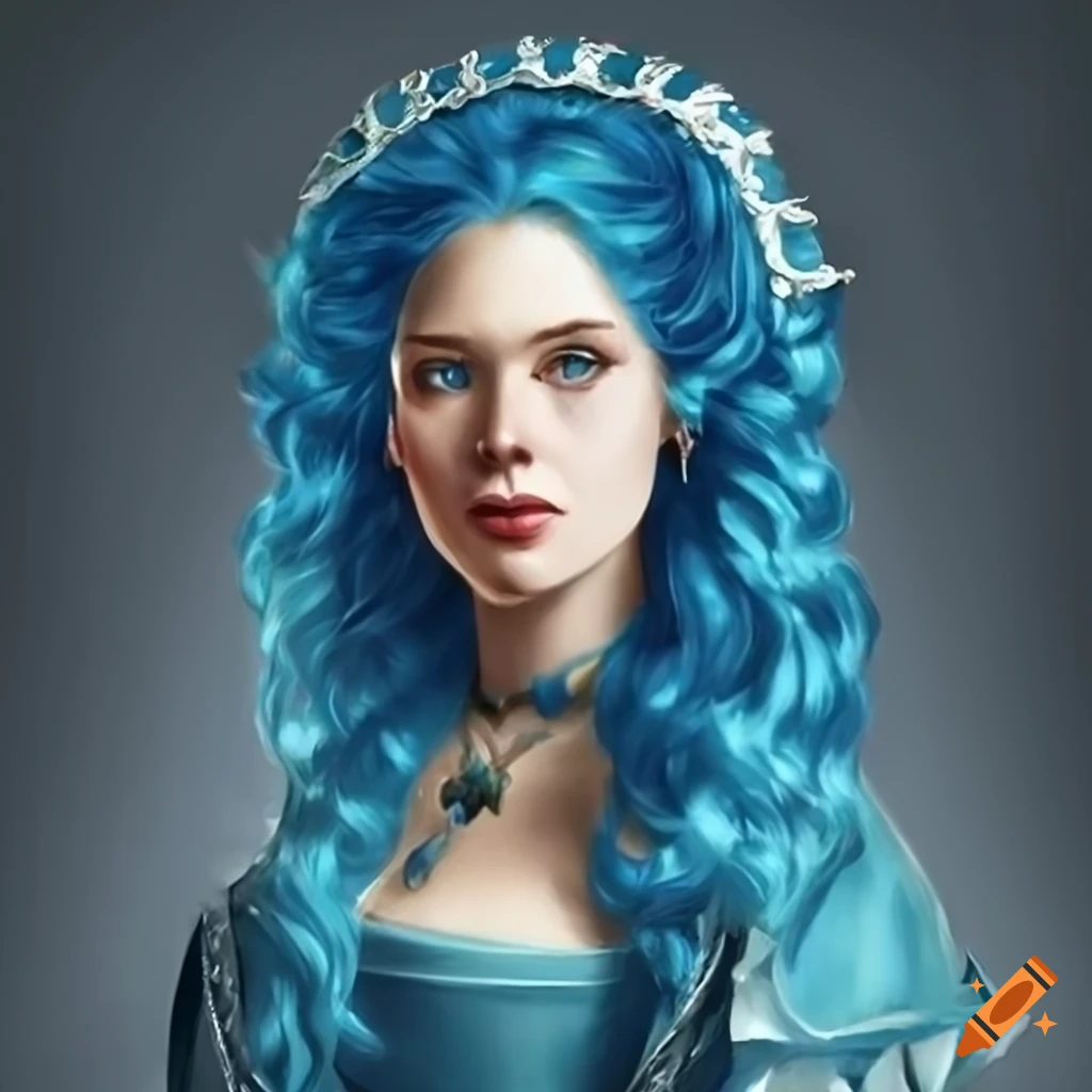 Renaissance noblewoman blue hair fantasy magic on Craiyon