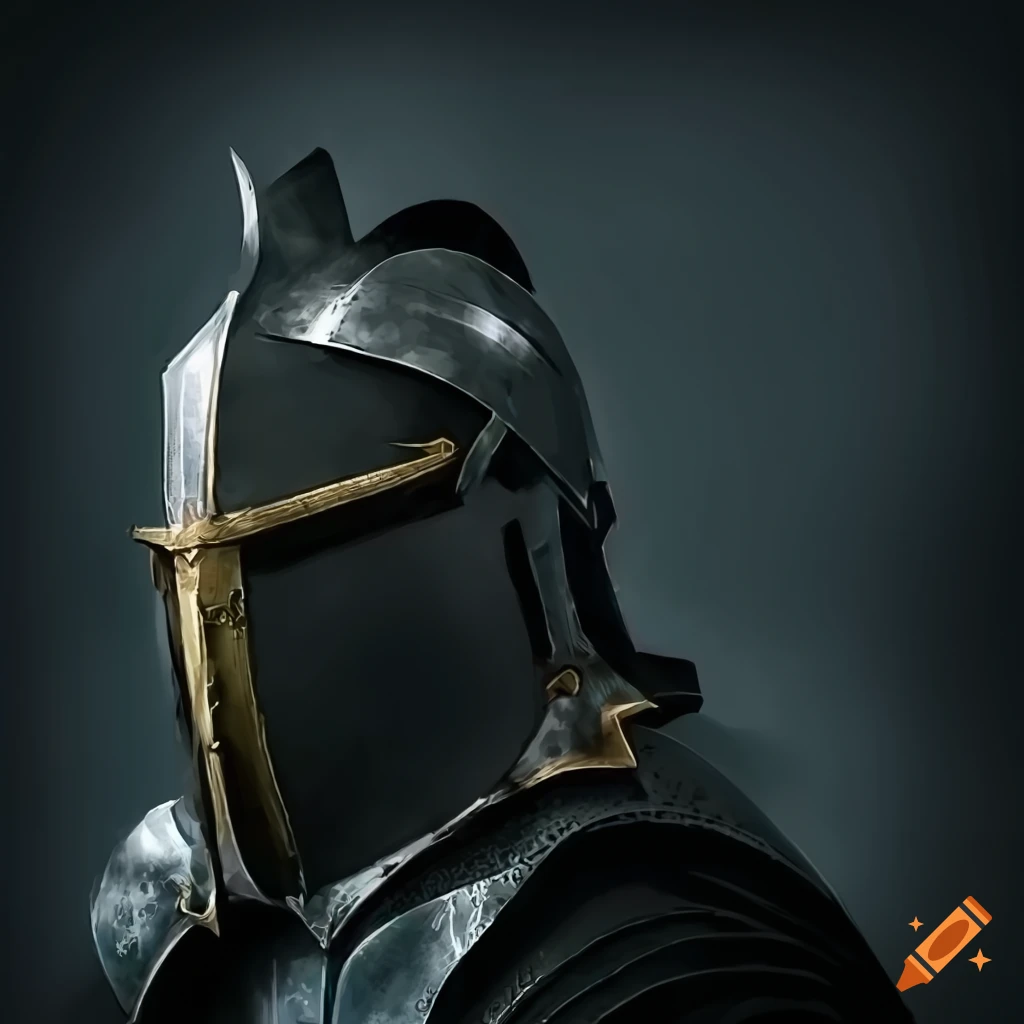 A headshot of a male paladin in fantasy and majestic armor and helmet ...