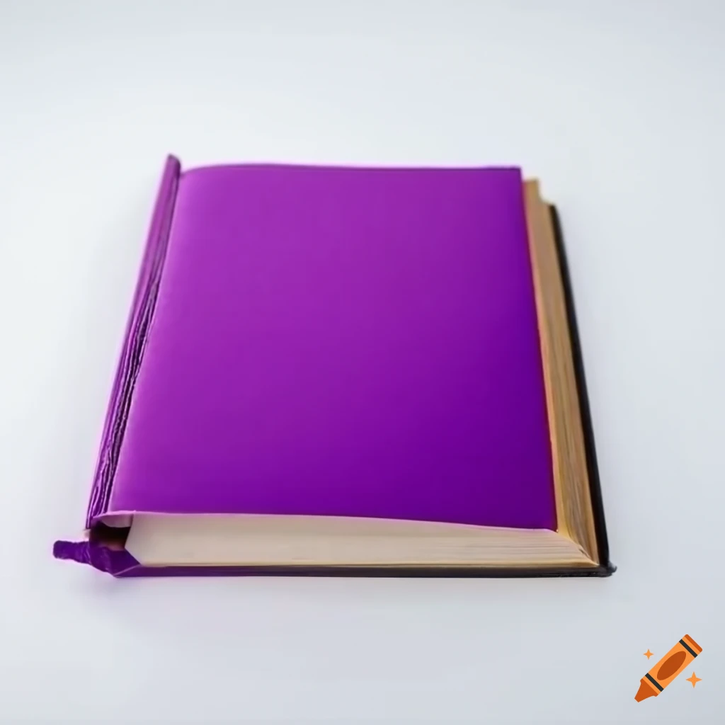 Book with a purple backing opened on a plain white background on Craiyon