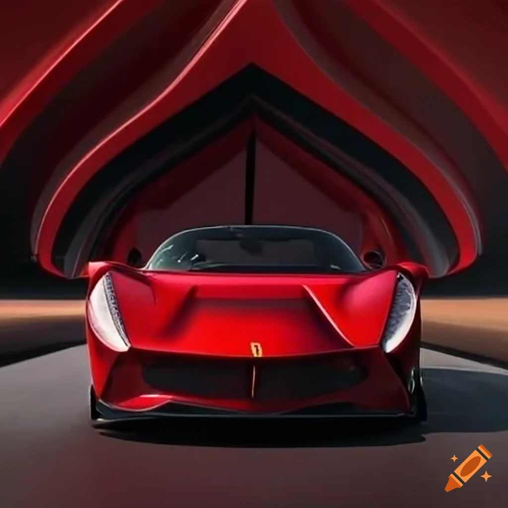 A sleek, crimson-red Ferrari gracefully gliding along an open road, its ...