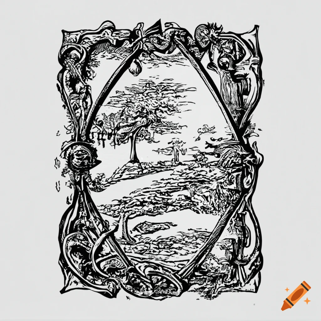 Vector medieval engraving of a landscape. slavic underworld, pagan ...