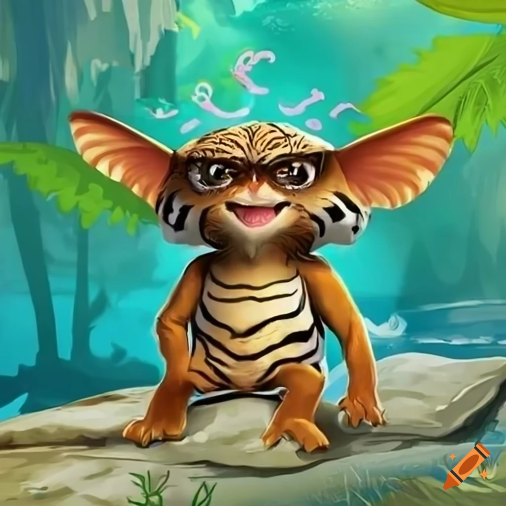 Turtle gremlin and tiger on a summer party on Craiyon