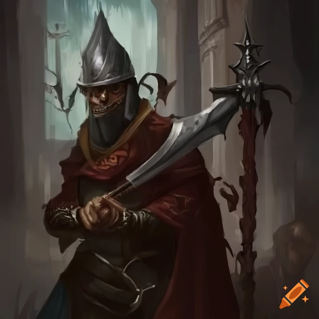 Fantasy setting, enemy, dnd, holding a medieval weapon, magic on Craiyon