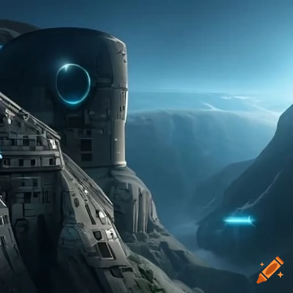 Futuristic vardzia transformed in a sci-fi world of advanced technology ...