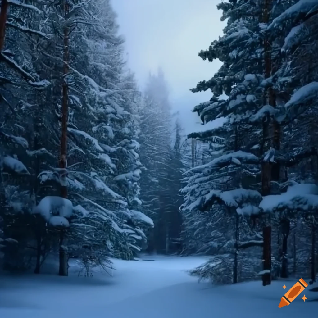 Pine forest, snow, daytime