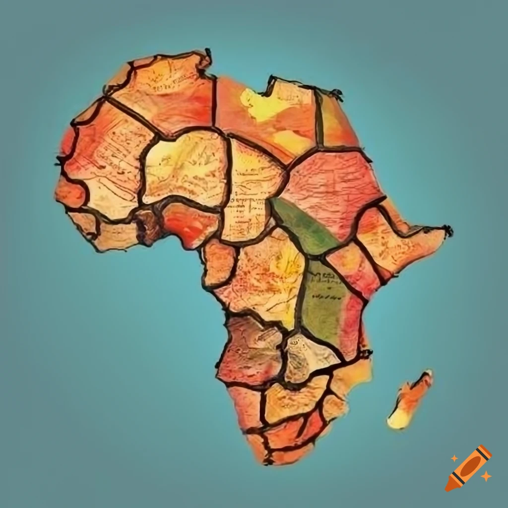 Photo couleur d'une carte de l'afrique avec des monuments délimitant ...