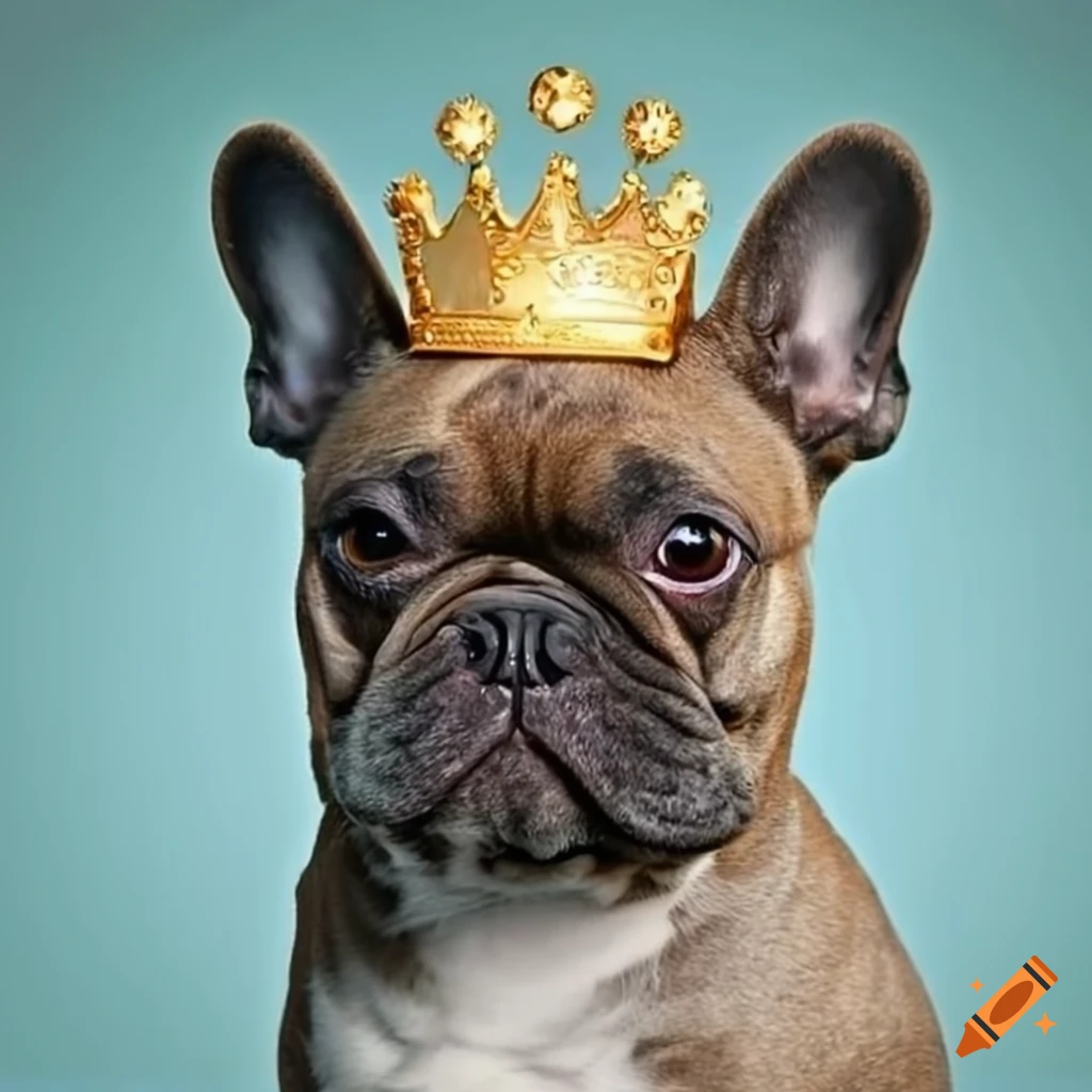 French bulldog wearing a crown