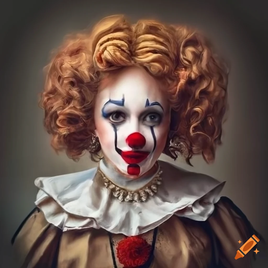 Gloomy victorian quality portrait of a beautiful modern female clown on ...