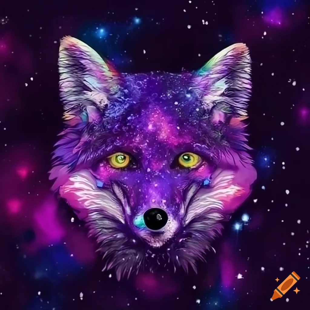 Galaxy purple and black fox with galactic eyes on Craiyon
