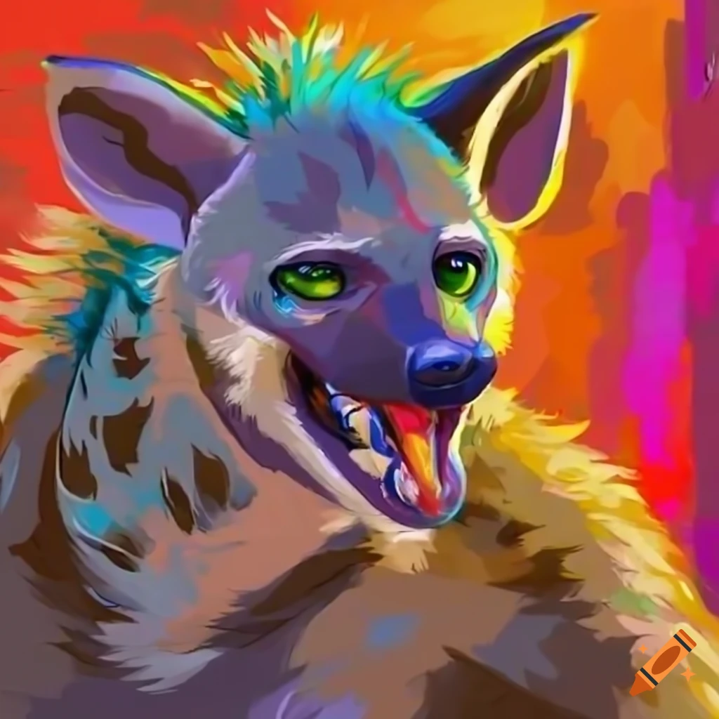 Laughing hyena anthro furry detailed side view on Craiyon