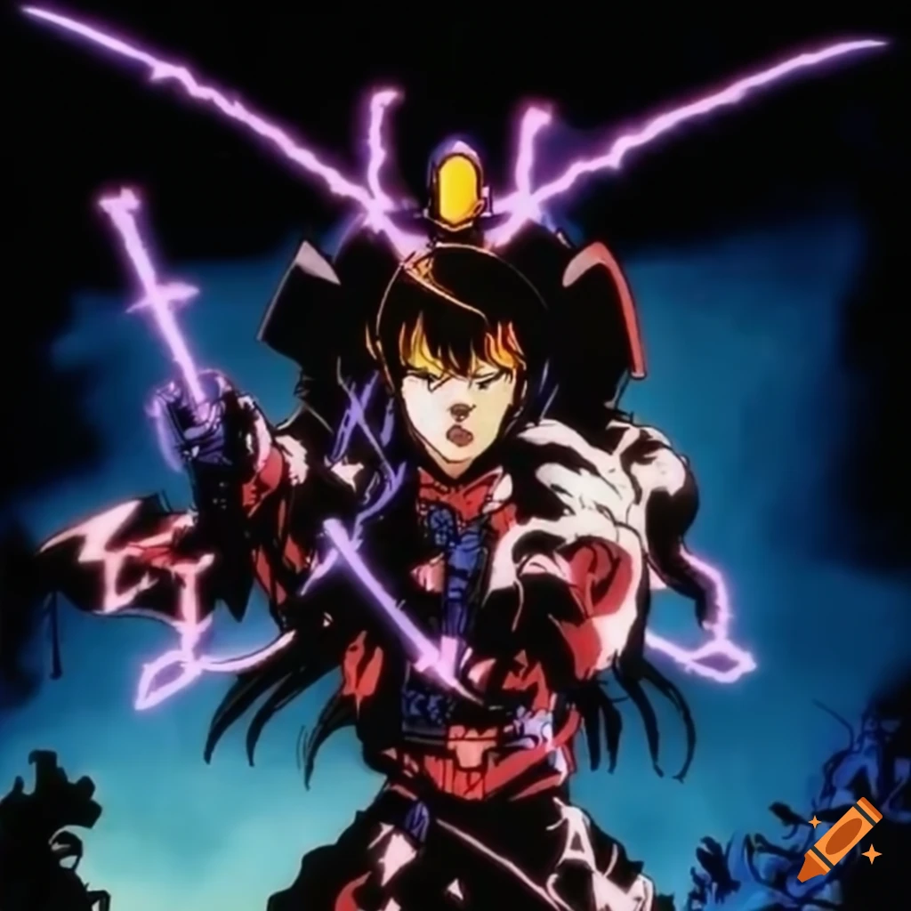 80-90's anime ova, dark horse comics, samurai with green lightning aura ...