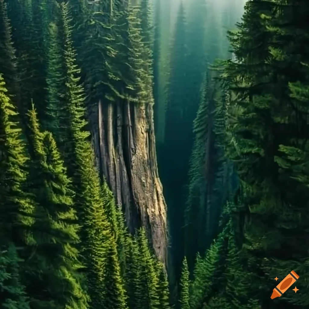 Spruce forest with a tall cliff side