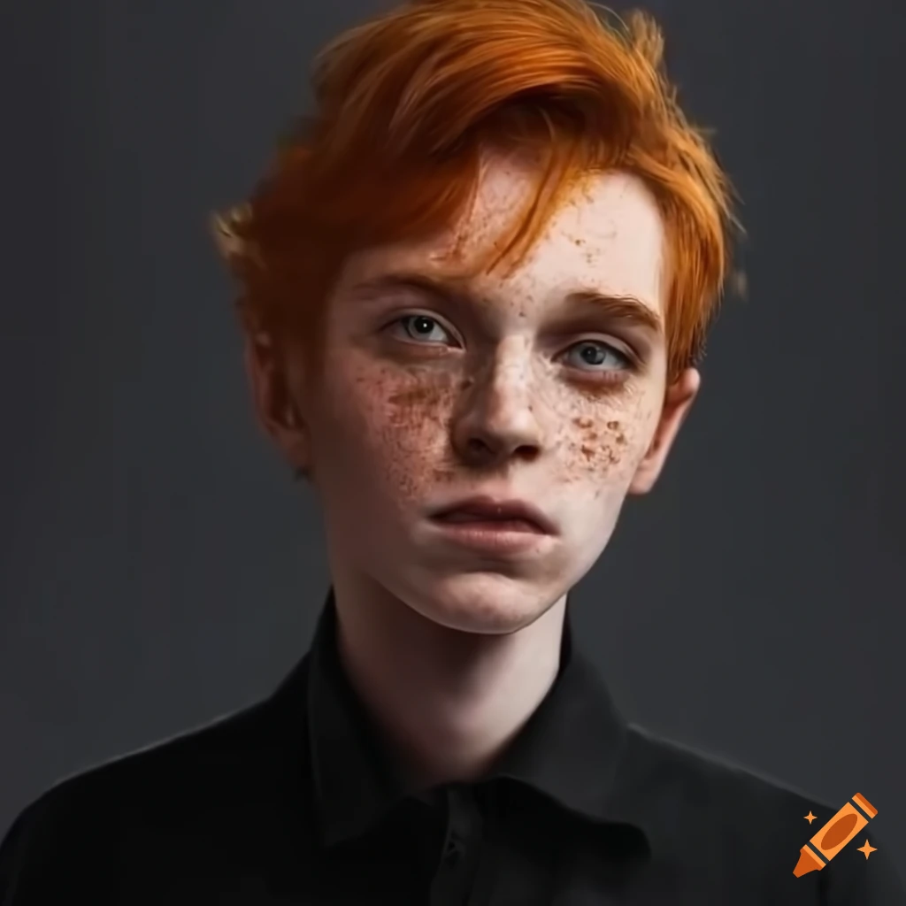 Portrait of Cal Kestis with ginger hair and freckles, staring into the ...