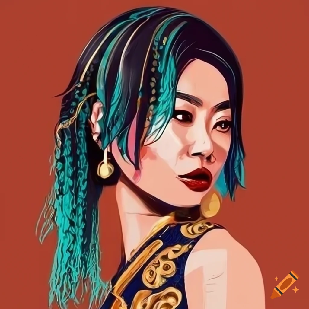 Beautiful asian snake-woman with snake scaly skin with black hair bob ...