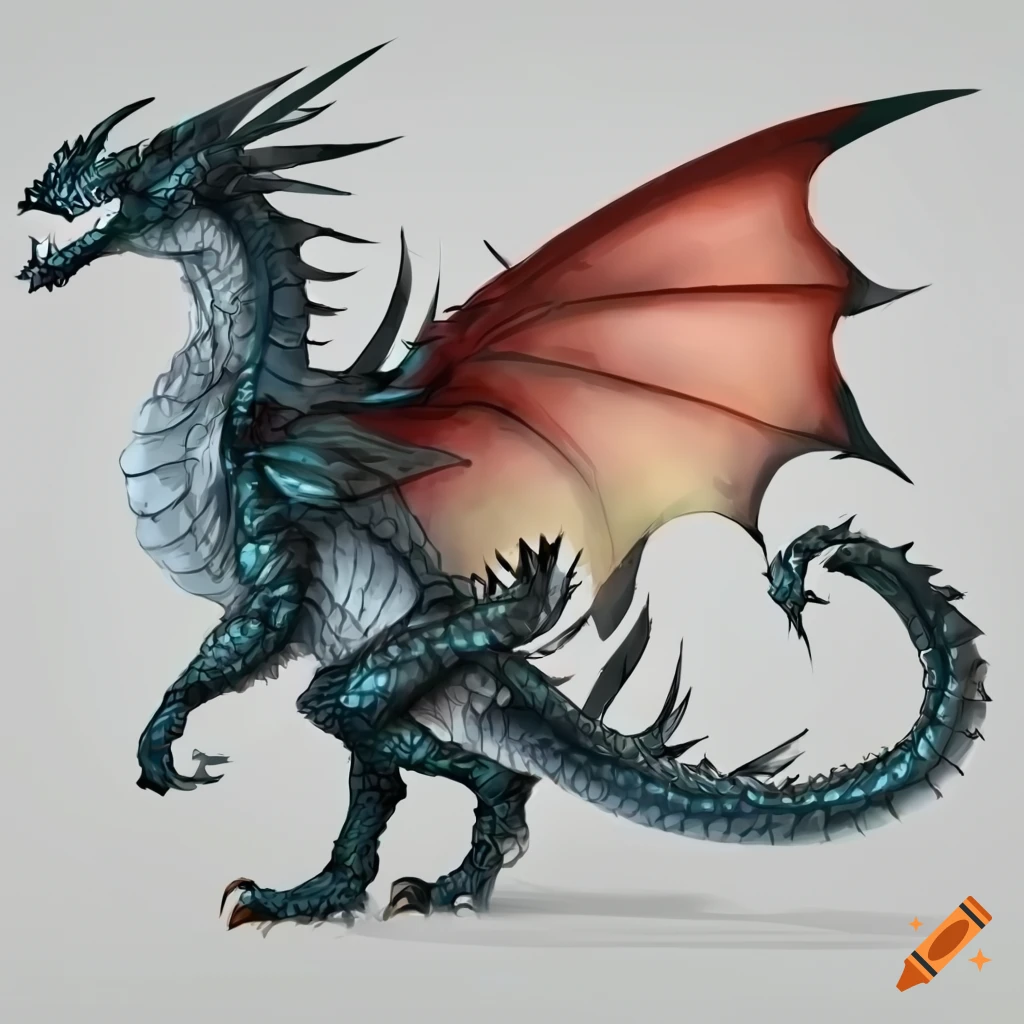 Dragon full body concept design, side view on Craiyon
