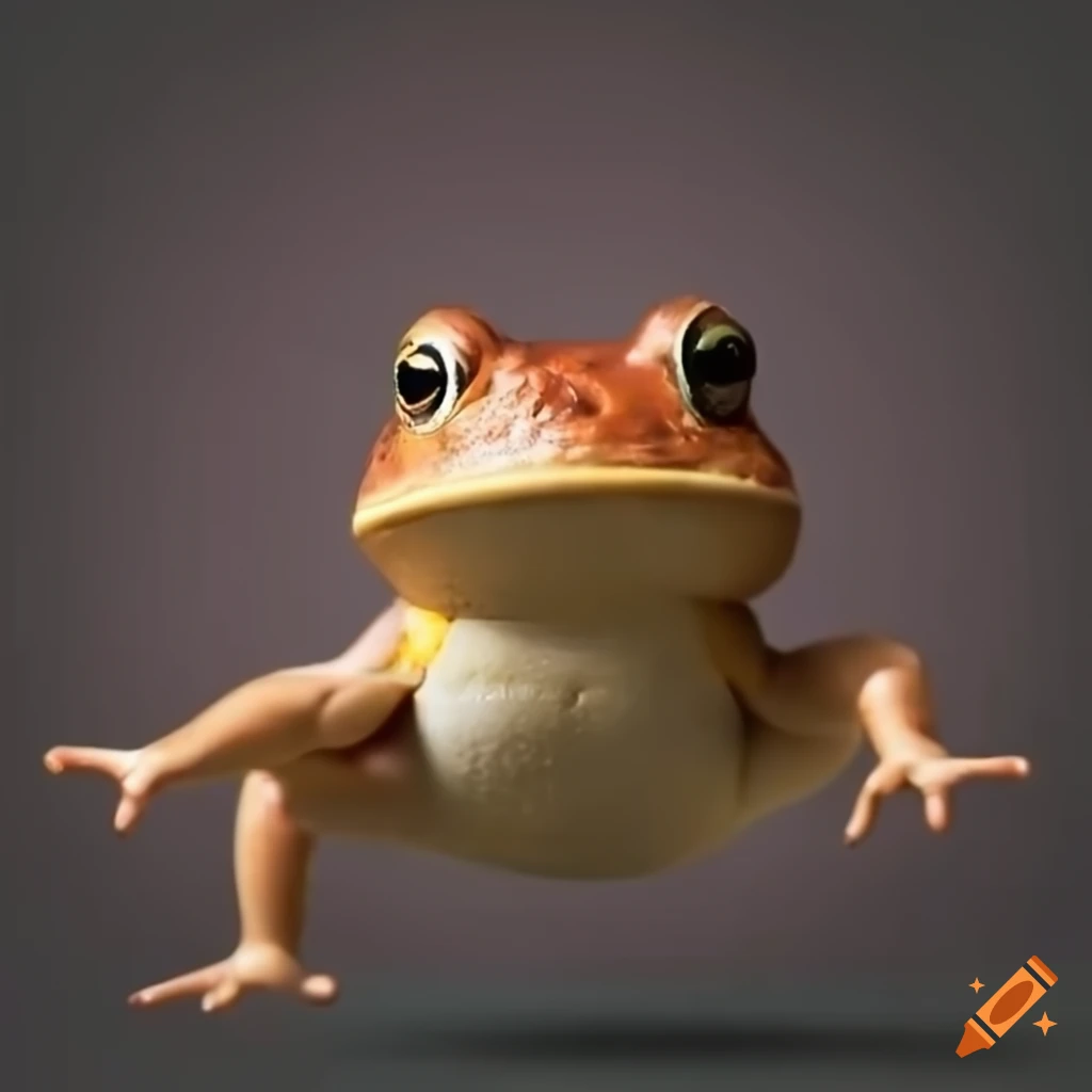 Toad in kung fu high kick pose, background blur, bokeh