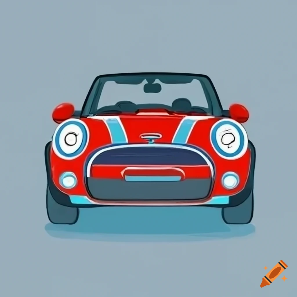 Draw a mini cooper convertible car as a cute character