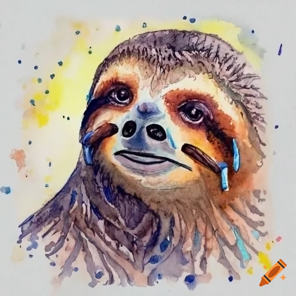 Pencil sketch of a sad sloth crying