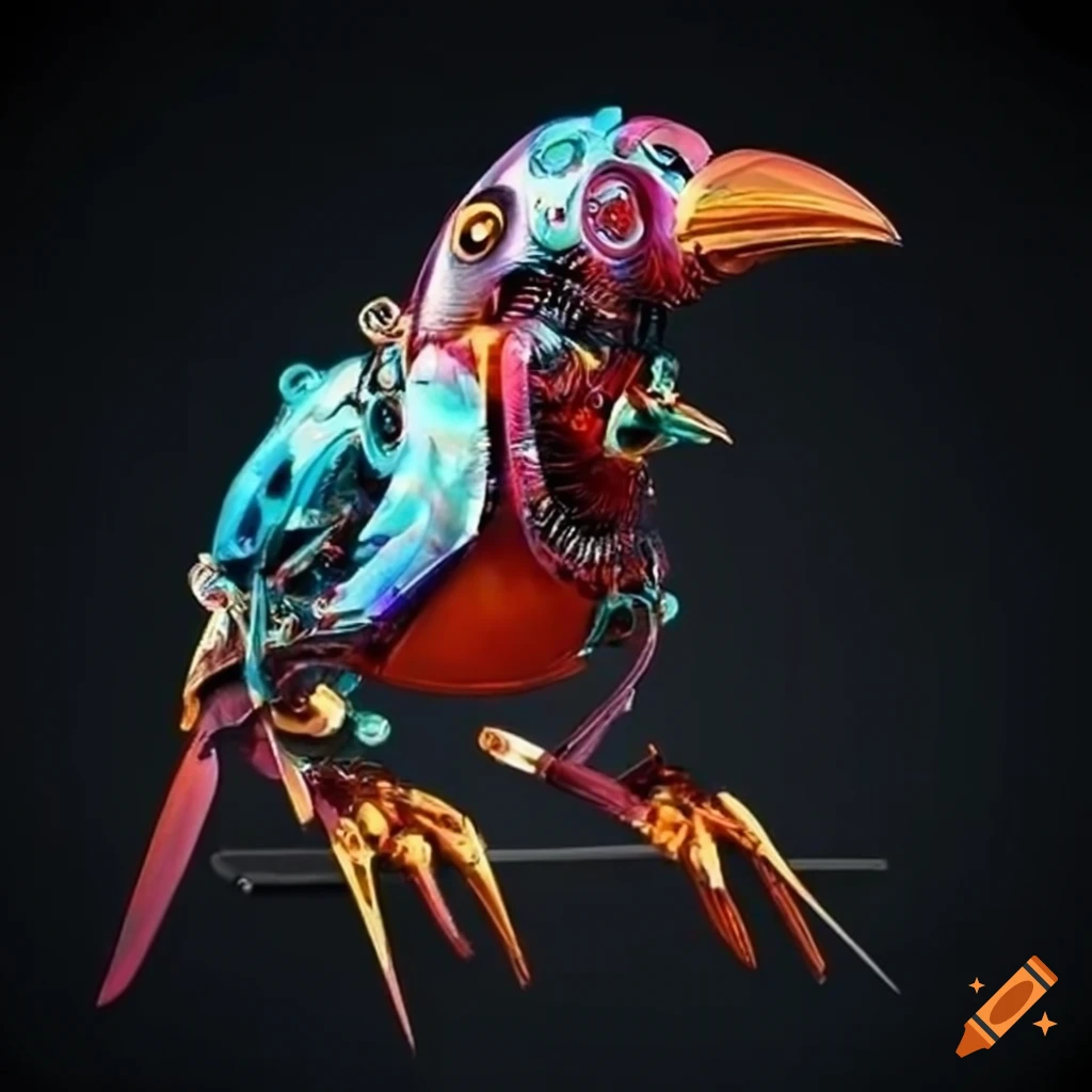 An exquisite, vibrant mechanical bird like a cyborg on Craiyon