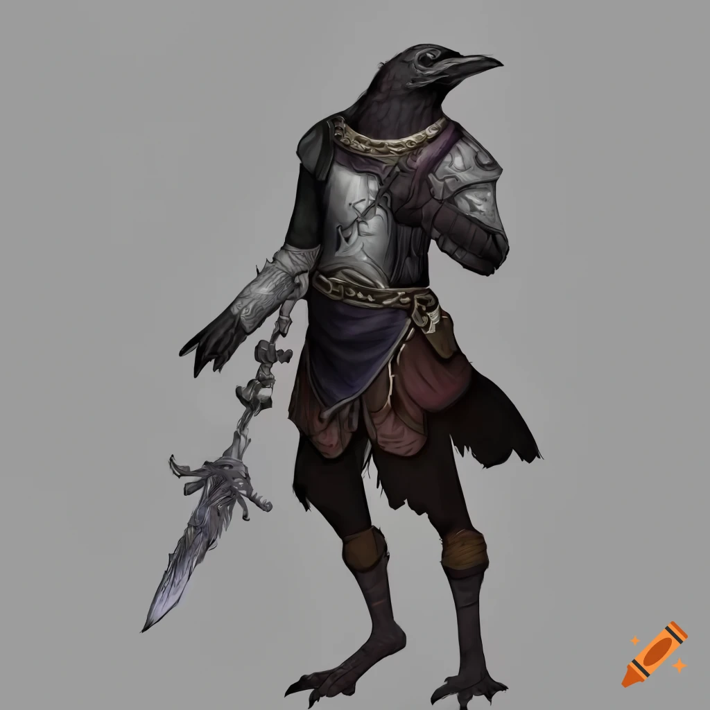 Anthropomorphic crow, bipedal, wearing fantasy clothing, bard, rapier ...