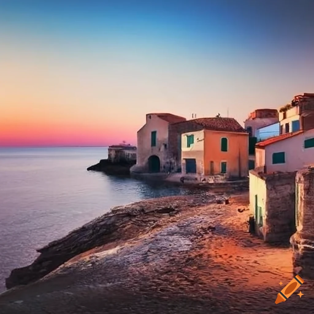 Small roman coastal village in mediterranean