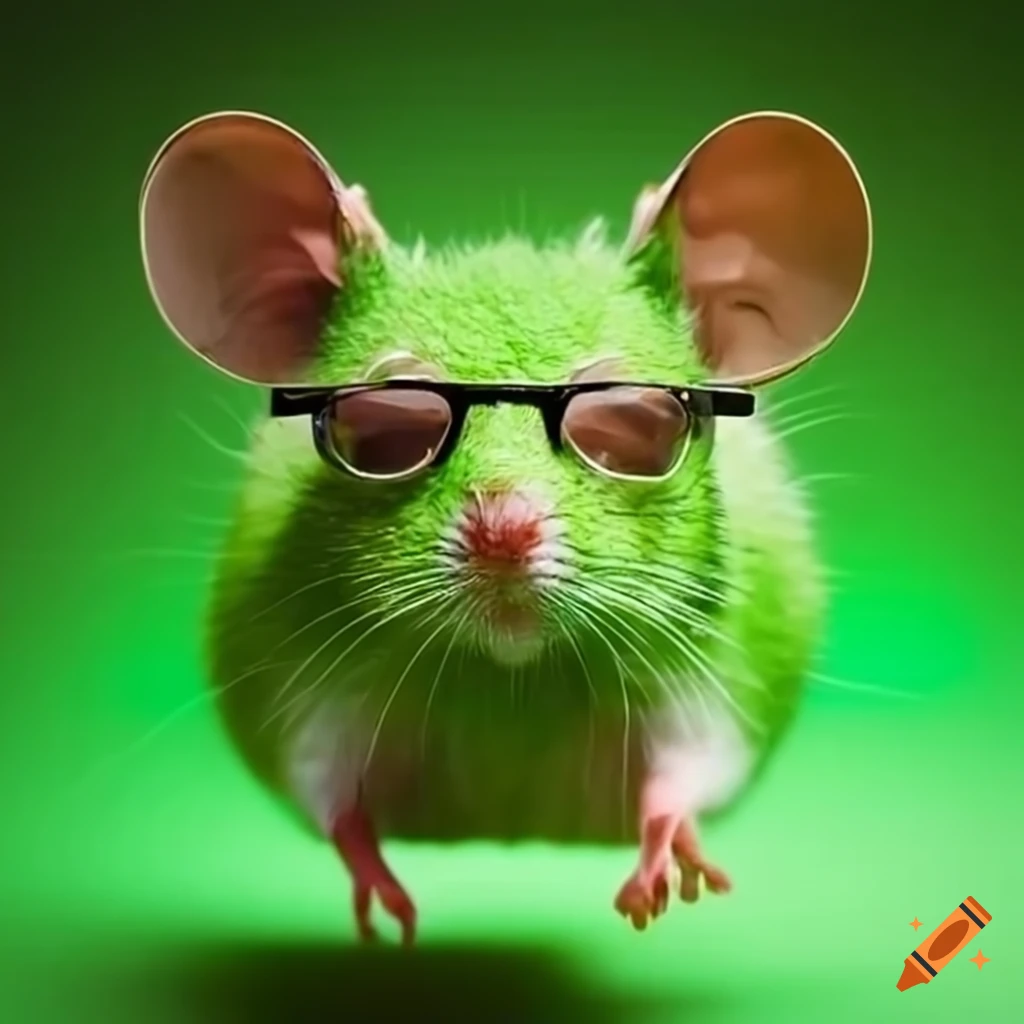 A clever green animal mouse with glasses acing its exams