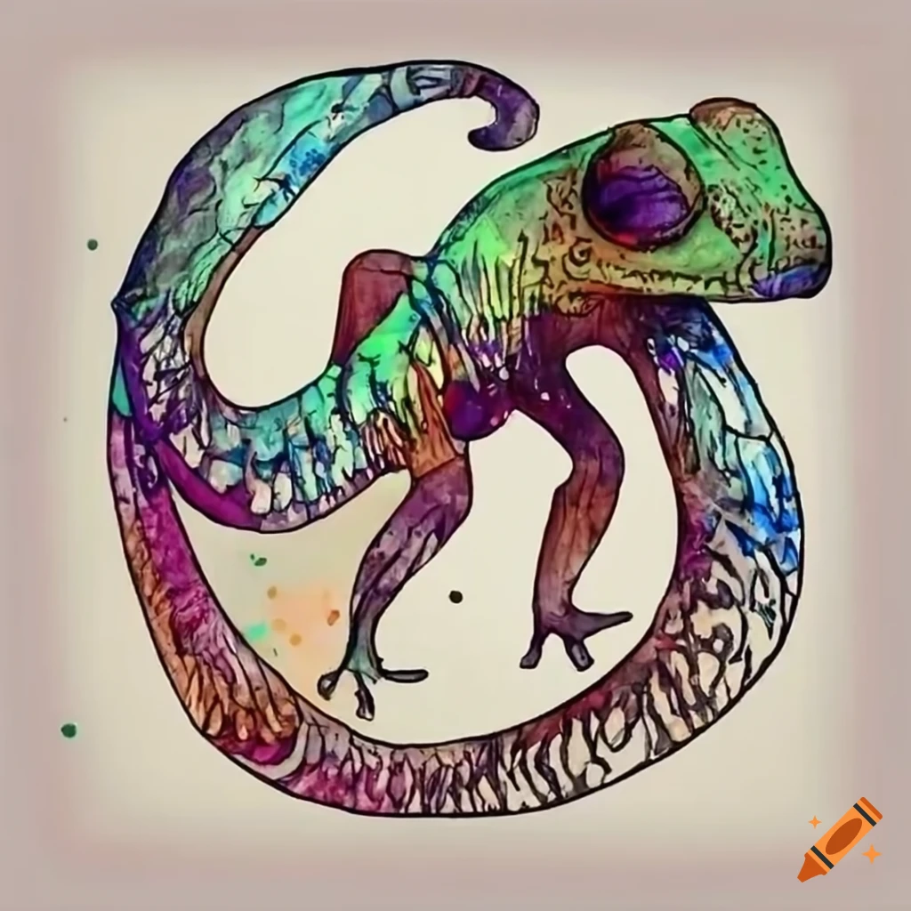 Scariest geko cryptic creature sketched with a black ink