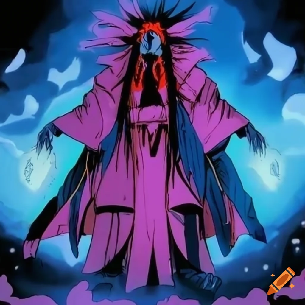 80-90's anime ova, dark horse comics, shaman with blue flame aura on ...