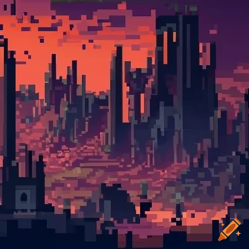 Detailed 2d flat pixel art of ancients ruins of hell on Craiyon