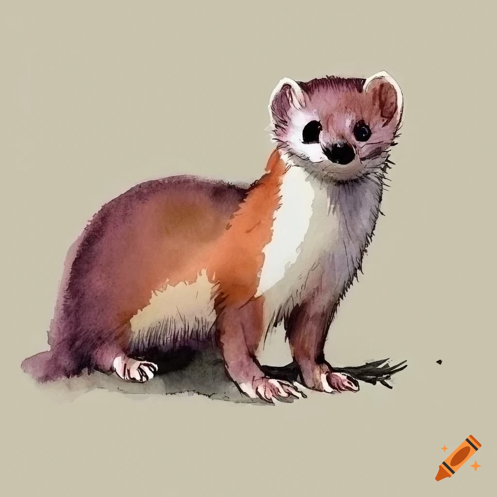 Watercolour full-body stoat