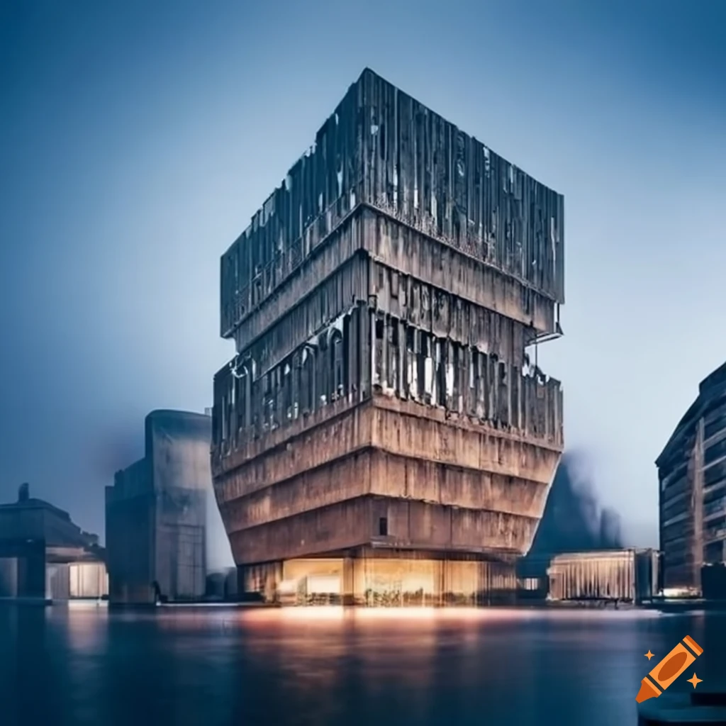 A mesmerizing building with a unique blend of modern and brutalist ...