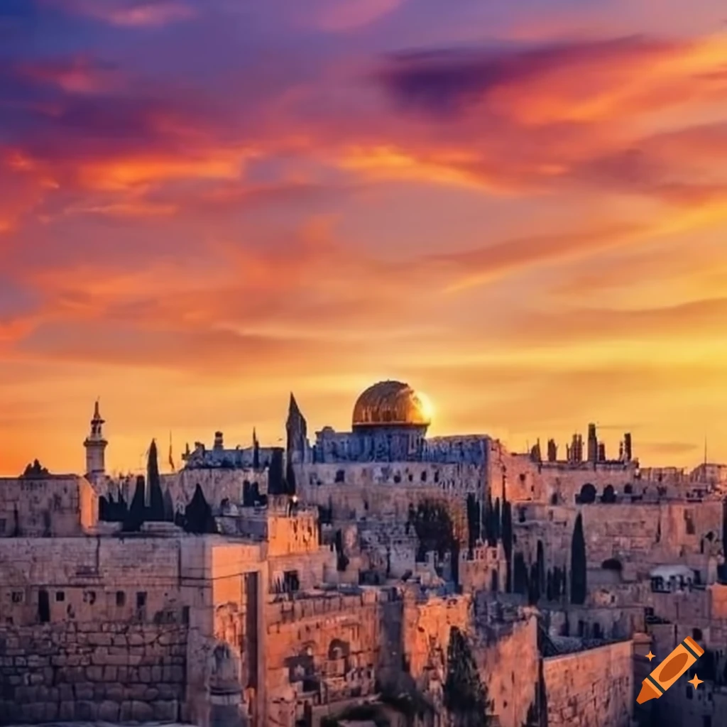 A breathtaking sunset over jerusalem's ancient cityscape on Craiyon