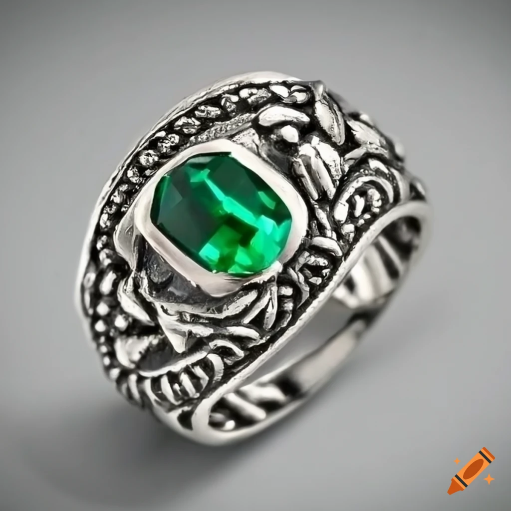 Plata viking ring with emerald