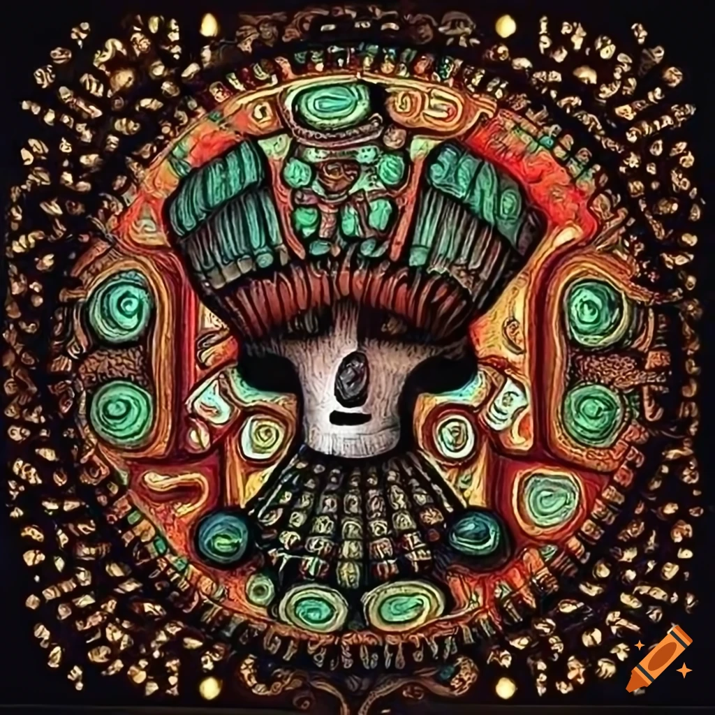 Aztec mushroom art, moody atmosphere and surreal atmosphere on Craiyon