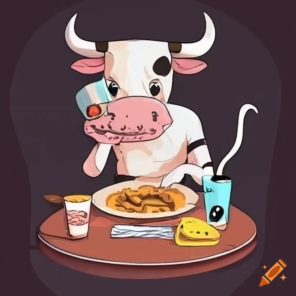 A cow at fast food restaurant on Craiyon