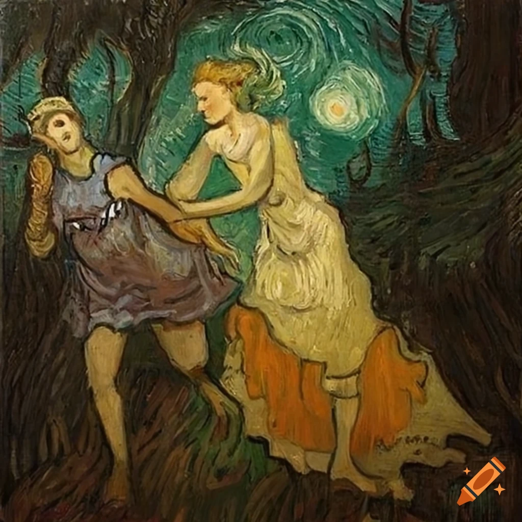 Vincent van gogh painting of fairies dancing in a moonlit, starry greek ...