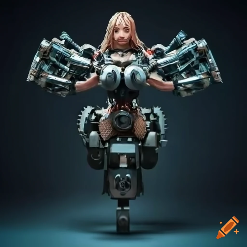 Woman with large mechanical arms