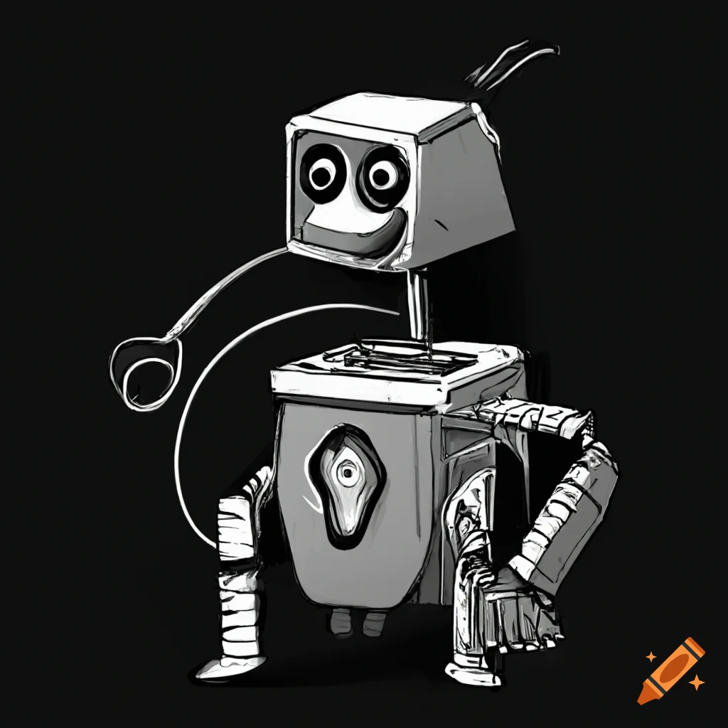 A garbage can with live garbage robots inside 2d png backgoud on Craiyon