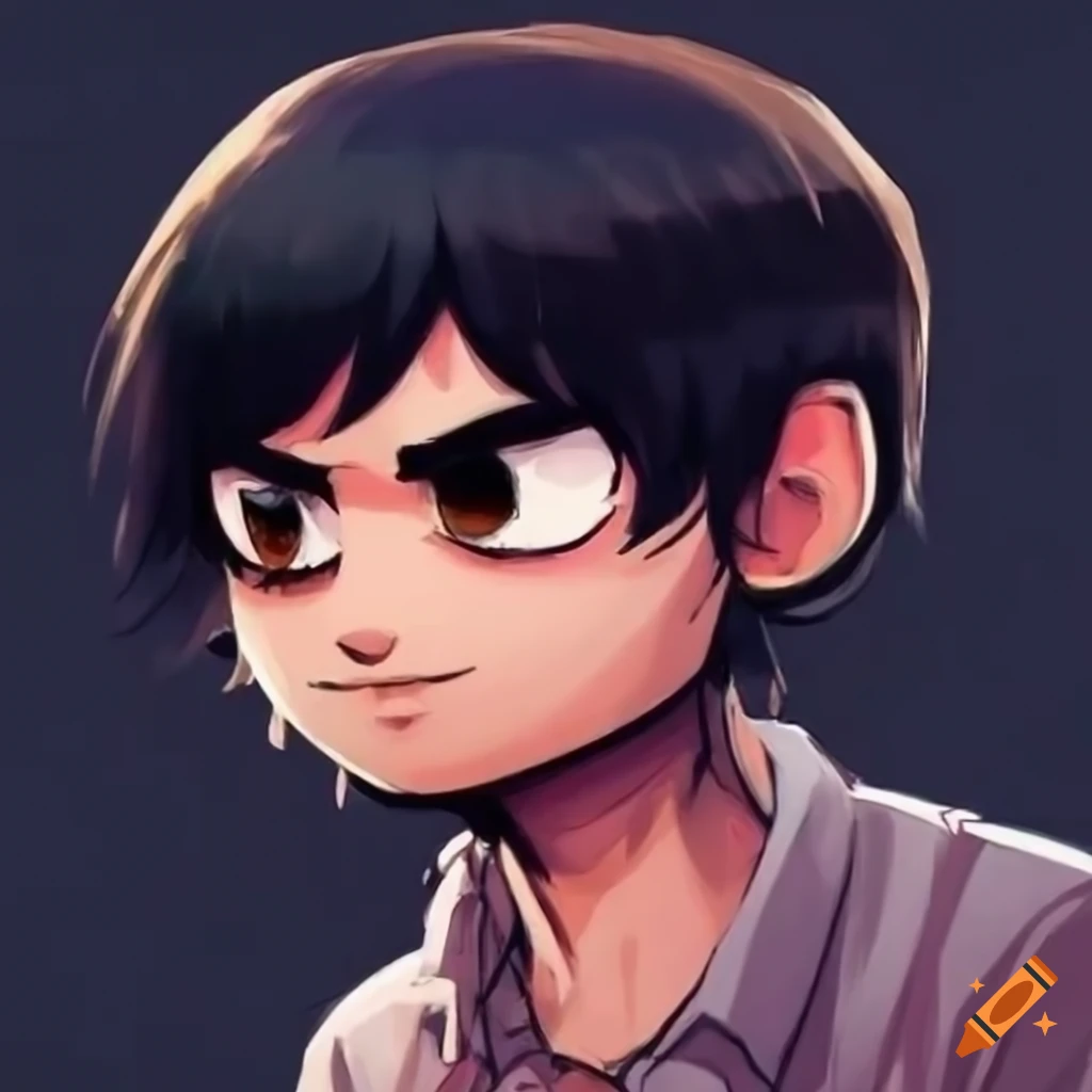 Scott pilgrim style guy with short black hair with brown highlights and ...