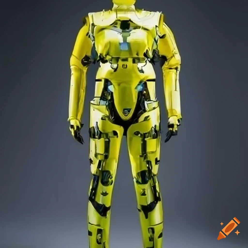 A futuristic robotic suit with menacing yellow and green colors. Full ...