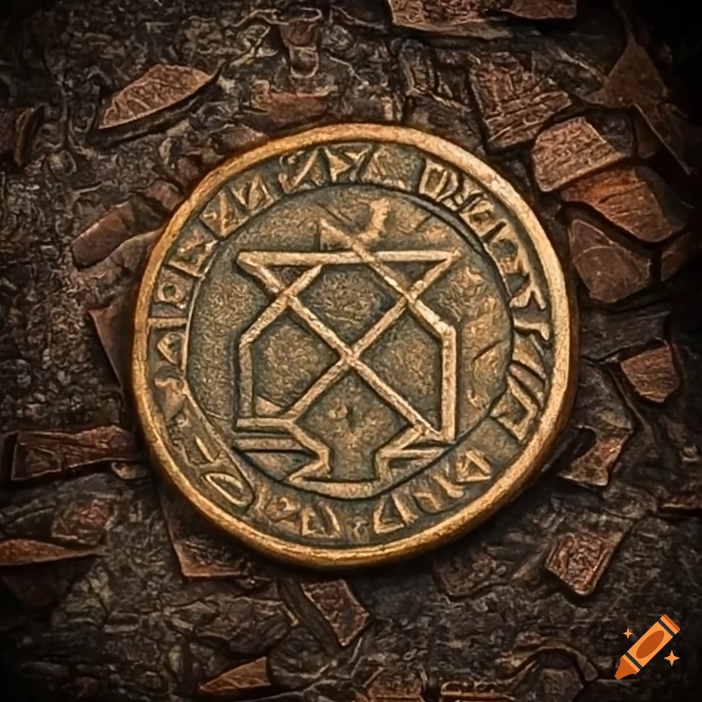 Bronze dwarven coin . it shows runes on Craiyon