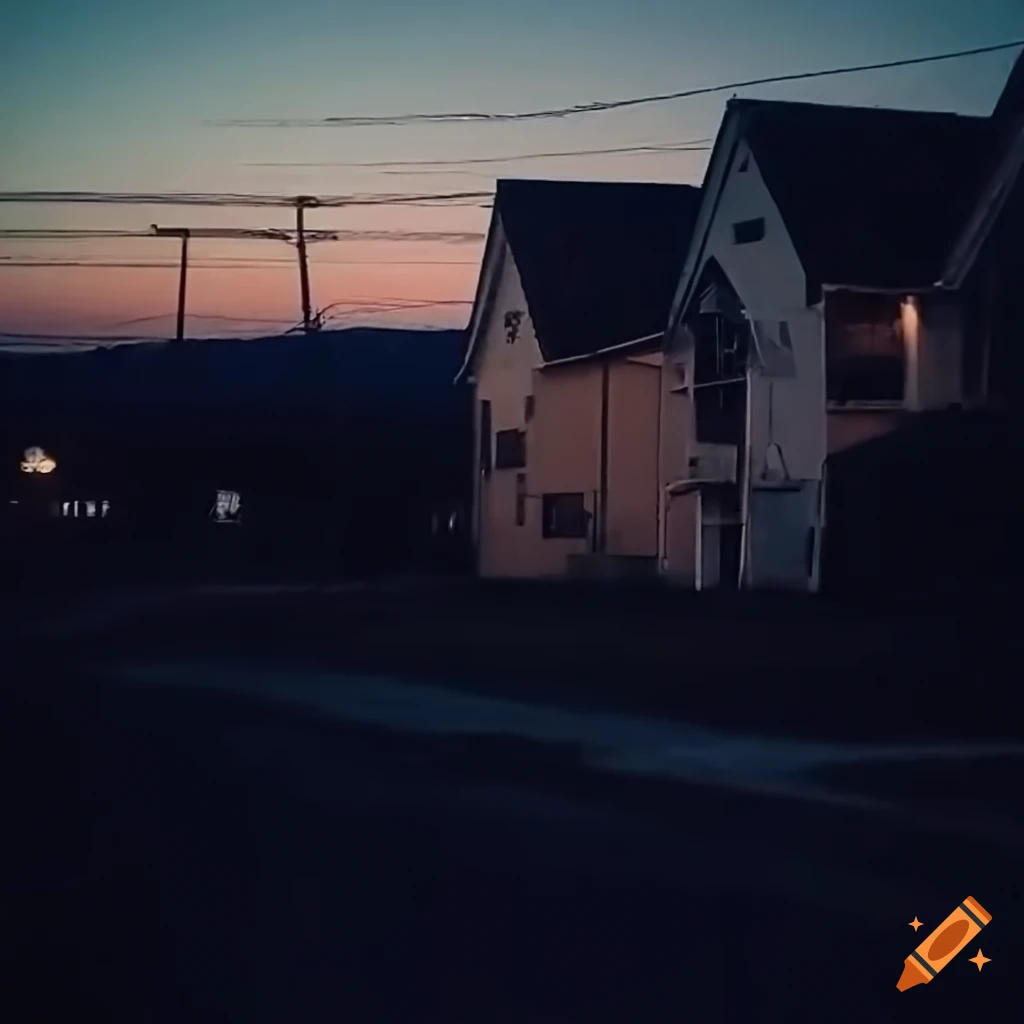 Real life, liminal space, a suburban space, with houses , dim lighting ...