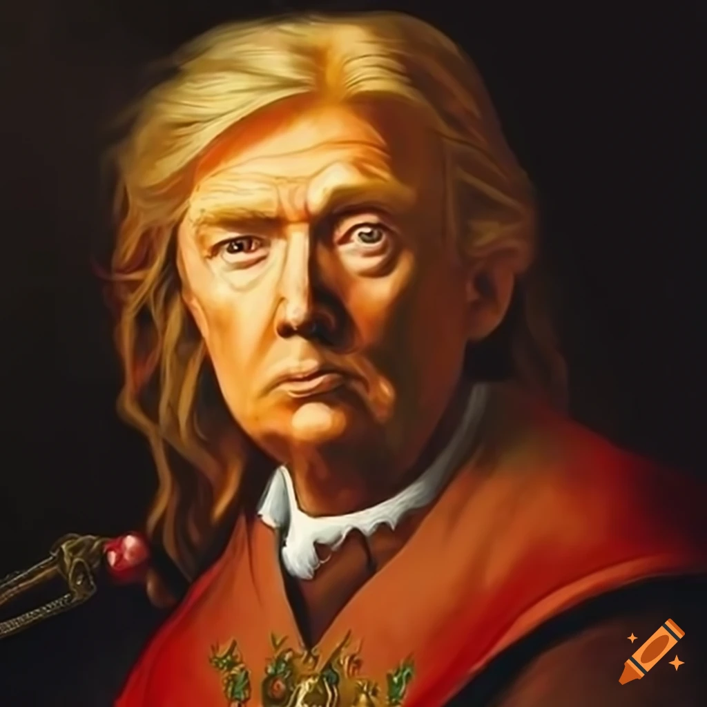 A medieval style painting if donald trump as a king