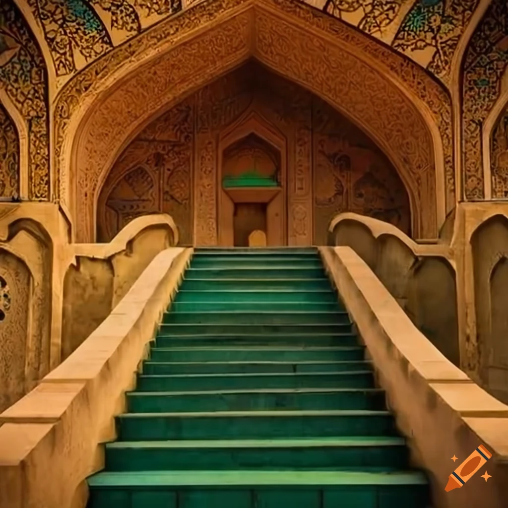 Stairs in a city park in the style of Iranian architecture on Craiyon