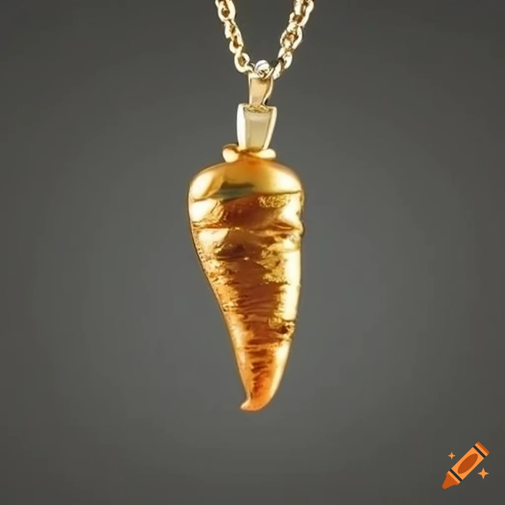 A delightful necklace featuring a shimmering golden carrot pendant on ...