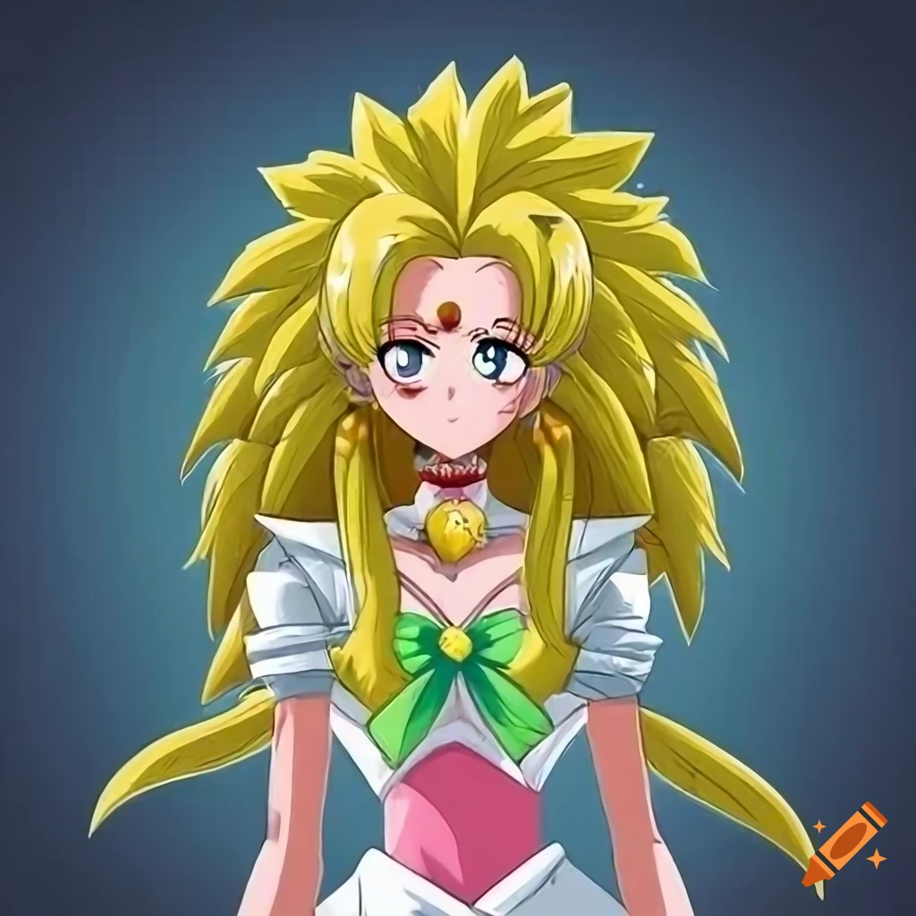 Sailor moon with yellow ssj3 hair, 90s artwork and high definition