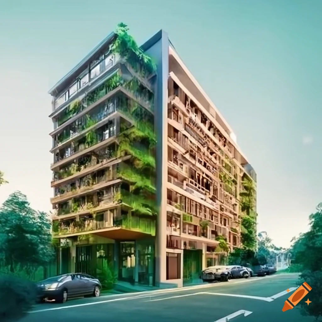 Greenery, modern student residence building, 5 floors and a ground floor