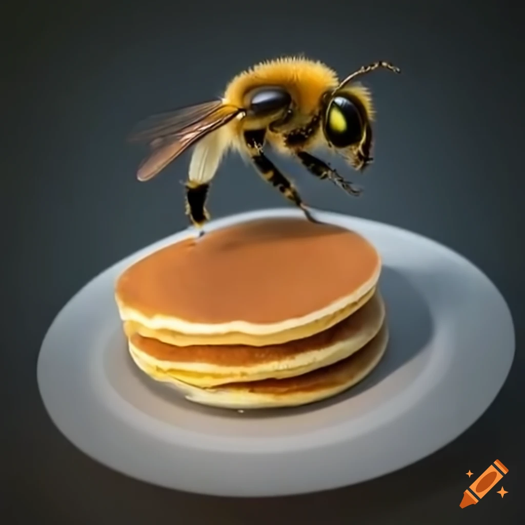Bee with a pancake on it's head on Craiyon